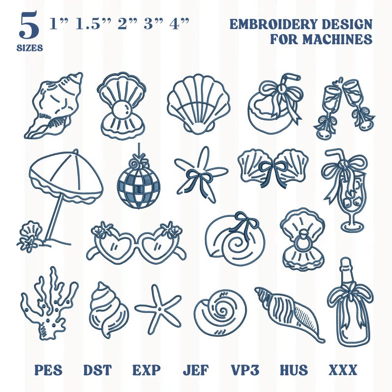 Coastal Bachelorette Line Art Machine Pattern Bundle, Coquette Beach ...
