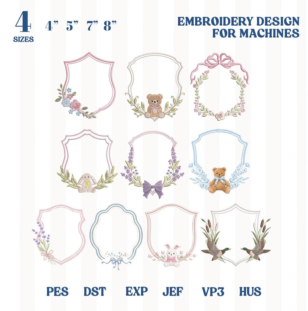 Monogram Wreath Crest Embroidery Bundle, Monogram Frame, Wedding, Baby ...