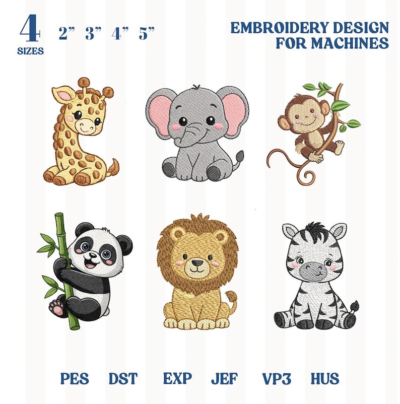 Safari Animals Embroidery Bundle, Zoo Animal Embroidery, Cute Baby ...