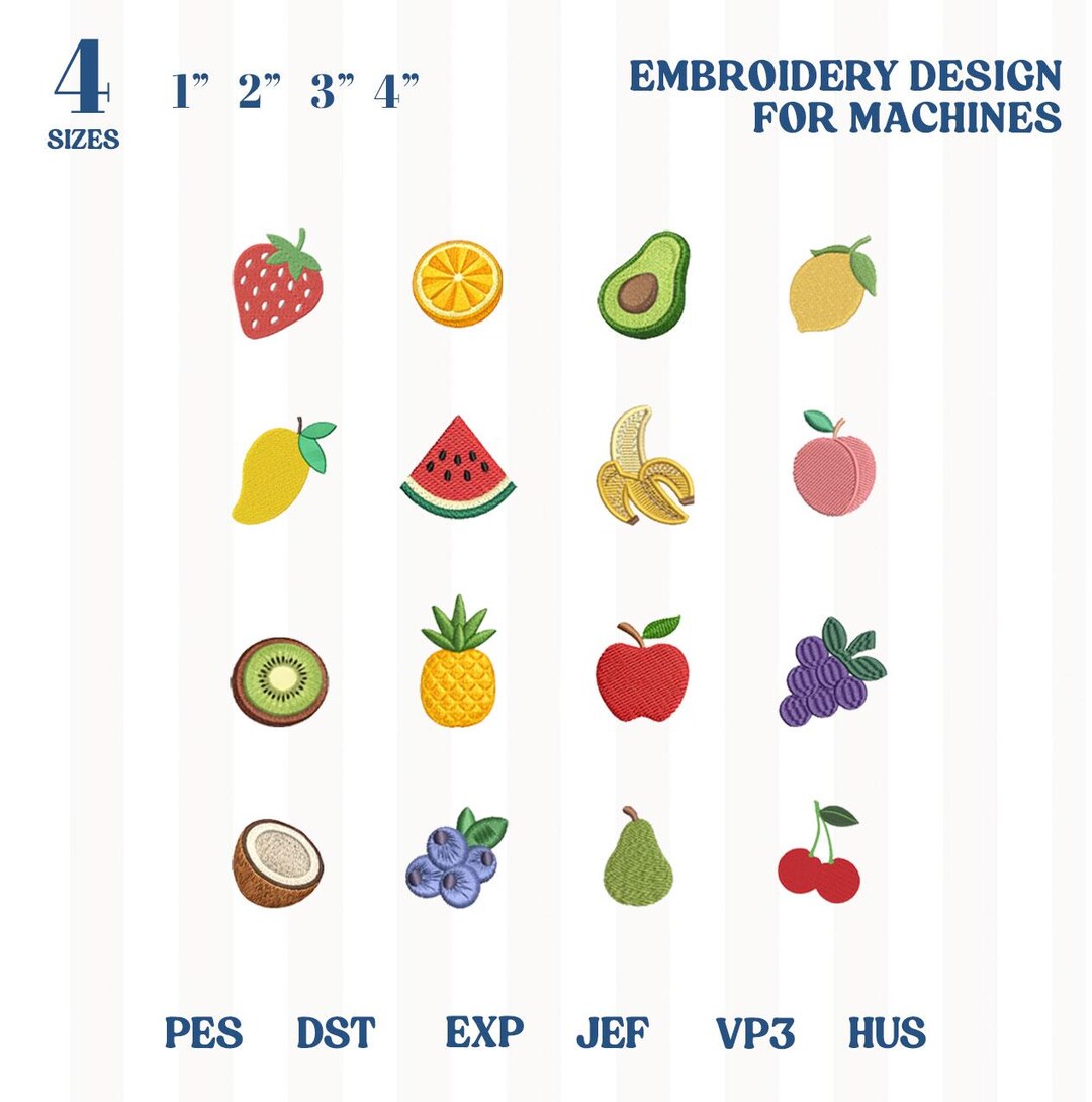 Mini Fruits Machine Embroidery Design Bundles , Strawberry, Pear ...