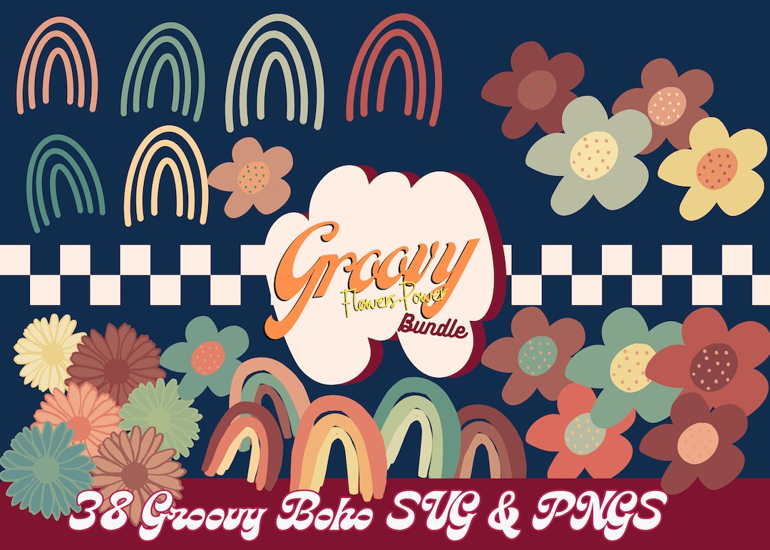 Groovy Flower SVG PNG DXF Bundle | Retro Flower Svg | Groovy Rainbow ...