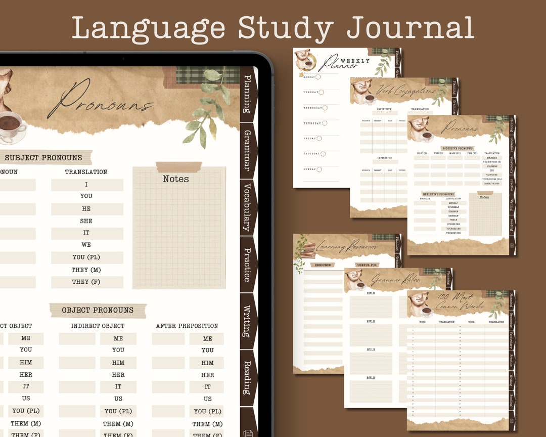 Digital Language Study Journal - Dark Academia Theme - Language Learning Planner - Hyperlinked ...