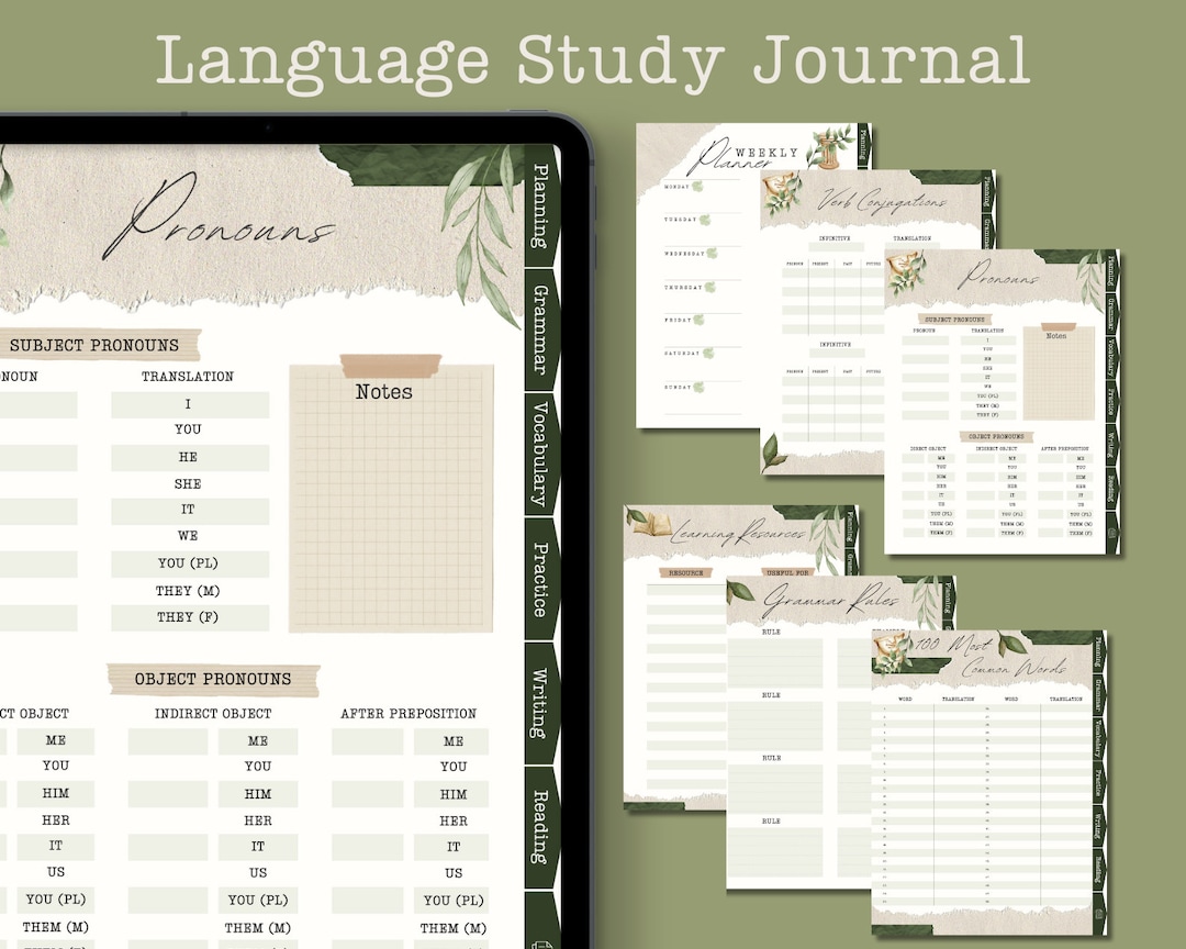 Digital Language Study Journal - Light Academia Theme - Language Learning Planner - Hyperlinked ...