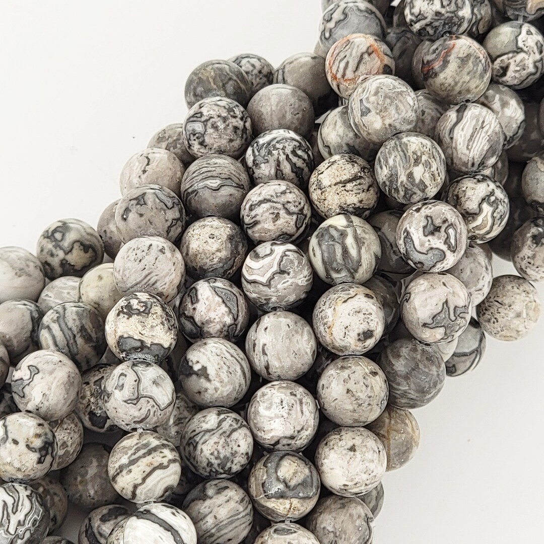 Map Jasper Beads: Gray Crazy Lace Natural Smooth Round Gemstone (4mm ...