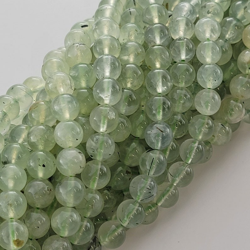 Prehnite Beads: Green Natural Smooth Round Genuine Gemstone (4mm 6mm ...
