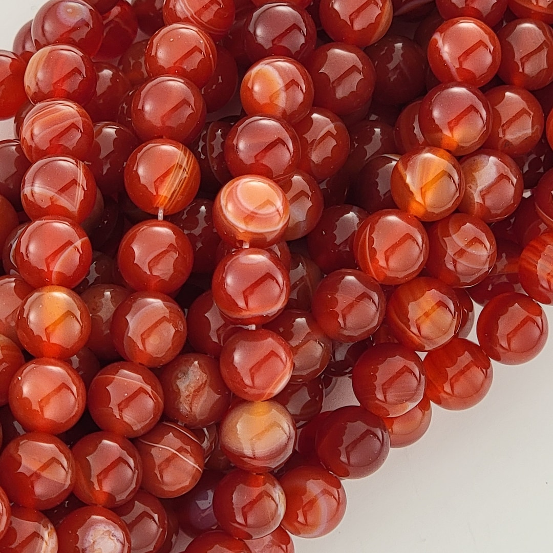 Red Stripe Agate Beads Red Banded Agate Gemstone Natural Smooth Crystal ...