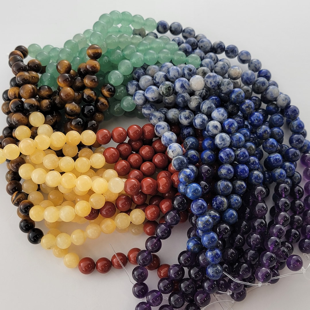7 Chakra Crystal Beads, Natural Smooth Round Stone Strand (6mm/8mm/10mm ...