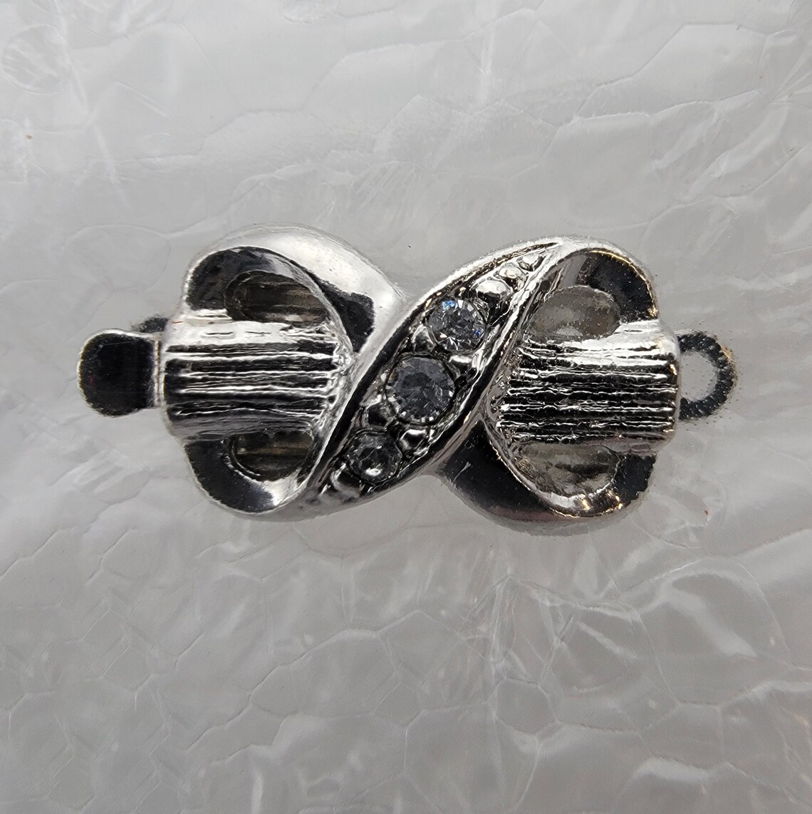 Bow Box Tab Clasp - Push-pull Clasp With Crystals (17x8mm) Silver or ...