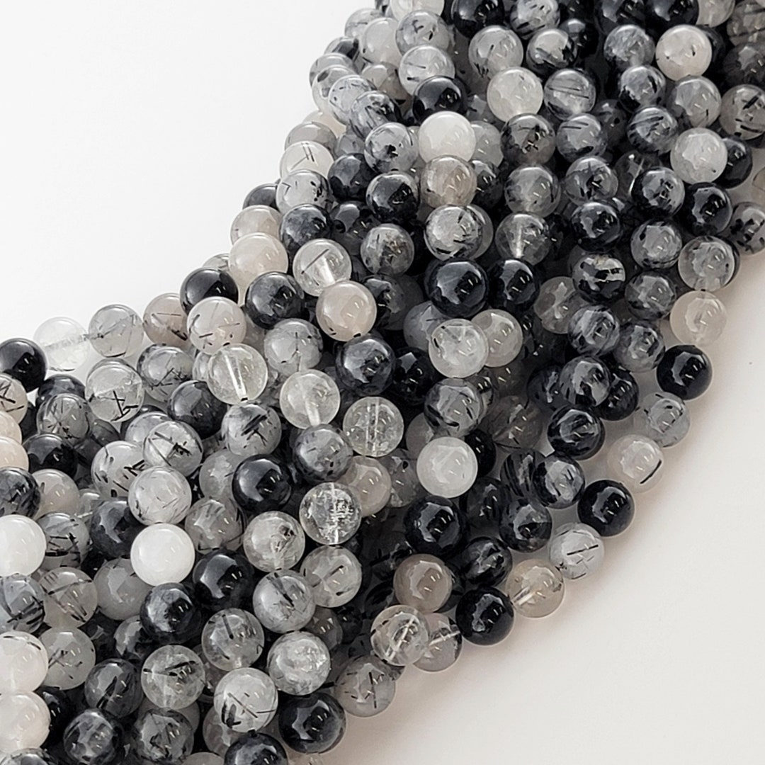 Rutilated Quartz Black Gemstone Beads Natural Smooth Round Crystal Beads Natural Stone 4mm 6mm ...