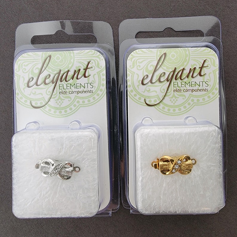 Bow Box Tab Clasp - Push-pull Clasp With Crystals (17x8mm) Silver or ...