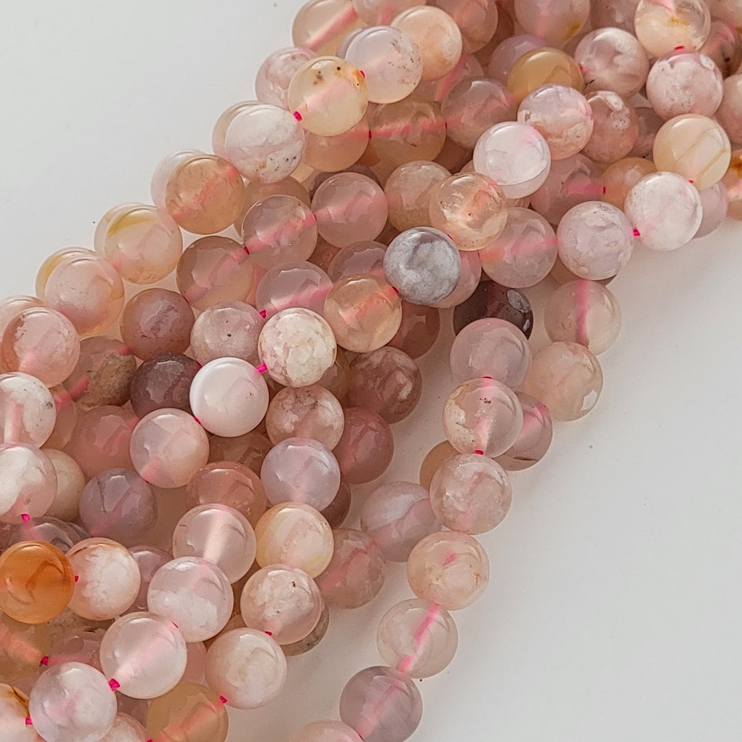 8mm Natural Smooth Round Cherry Blossom Agate Beads - Etsy
