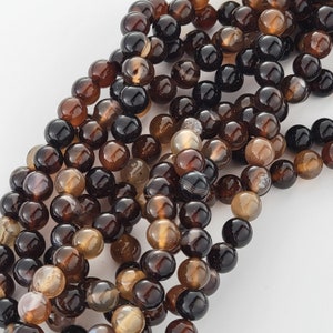 Coffee Striped Agate Beads Brown Agate Gemstone Natural Smooth Round ...