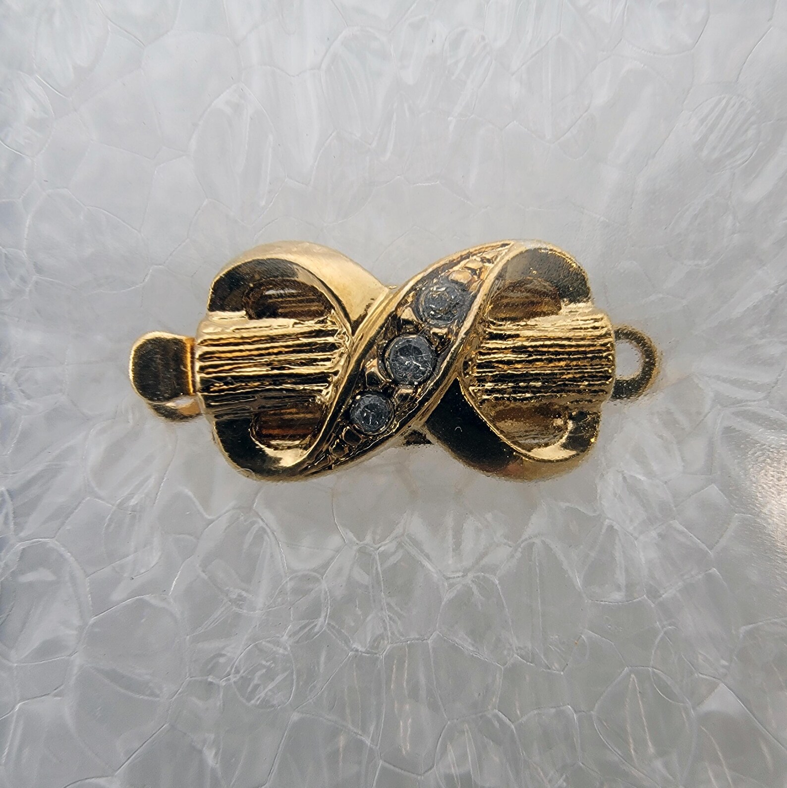 Bow Box Tab Clasp - Push-pull Clasp With Crystals (17x8mm) Silver or ...