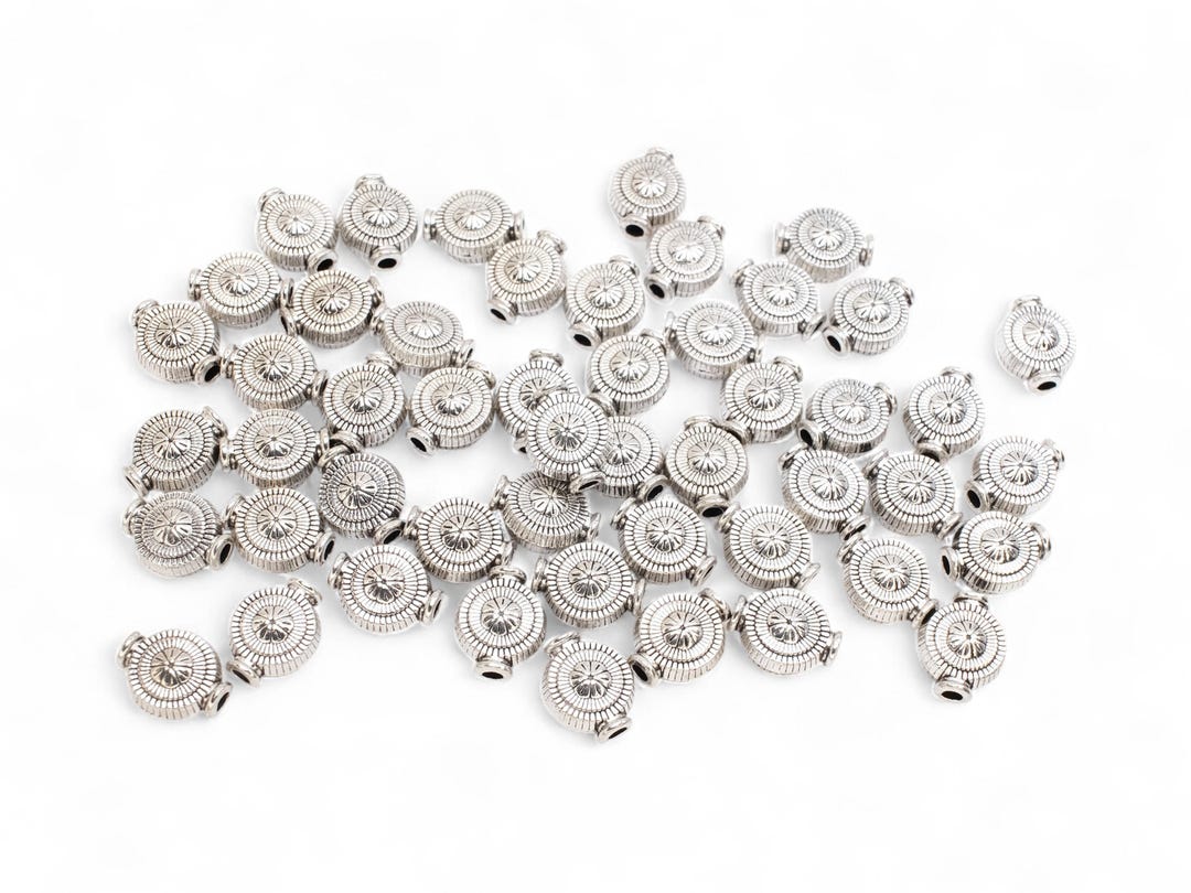 Tibetan Silver Sunburst Coin Spacer Beads | Antique Silver Medallion ...