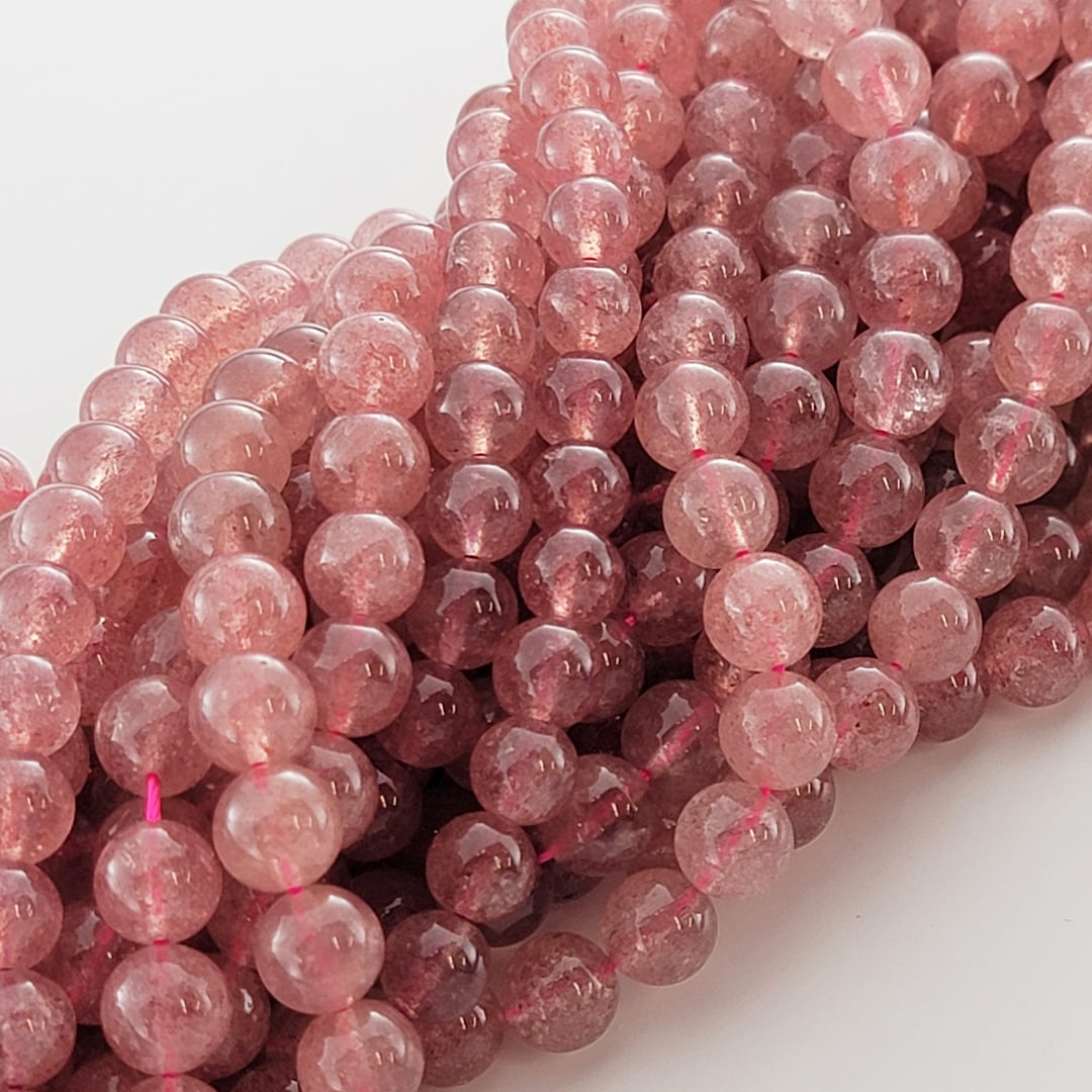 Strawberry Quartz Beads, Natural Round Smooth Gemstone Strand (4mm 6mm ...
