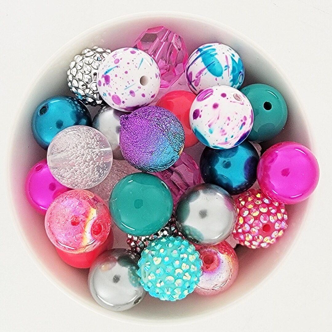 Bubblegum Bead Mixes DIY, AB Beads, 20mm Beads, Hot Pink Blue Silver ...