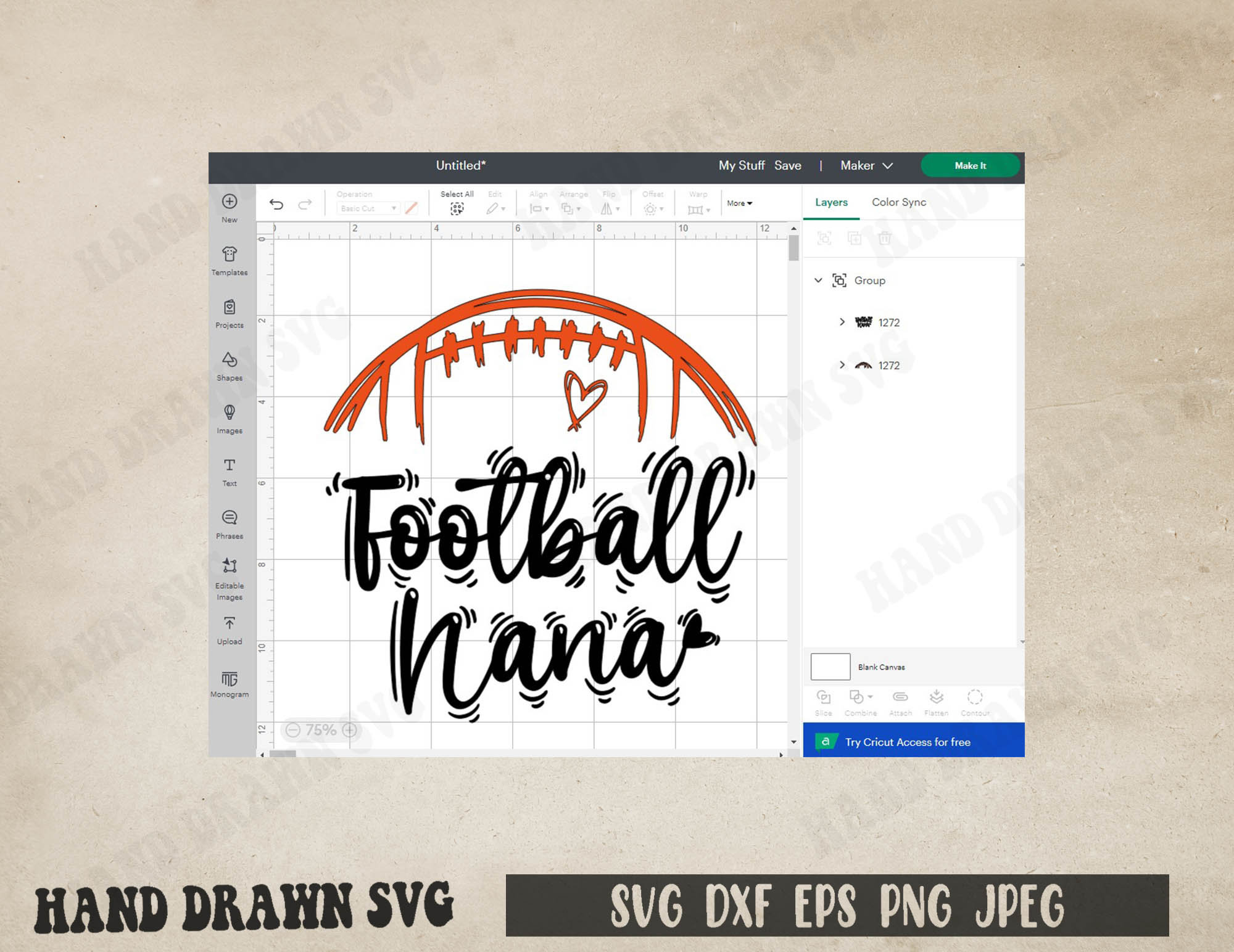 Hand Drawn Football Nana Svg Cricut File, Silhouette Dxf, Sublimation ...