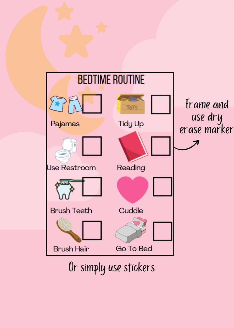 Children's Bedtime Routine Chart, Printable Bedtime Routine, Visual ...