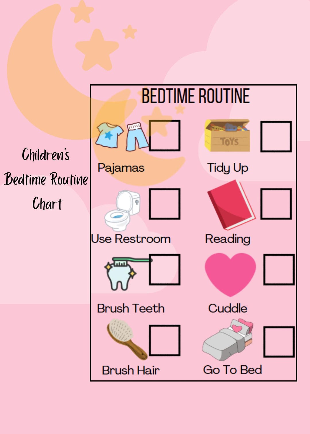 Children's Bedtime Routine Chart, Printable Bedtime Routine, Visual ...