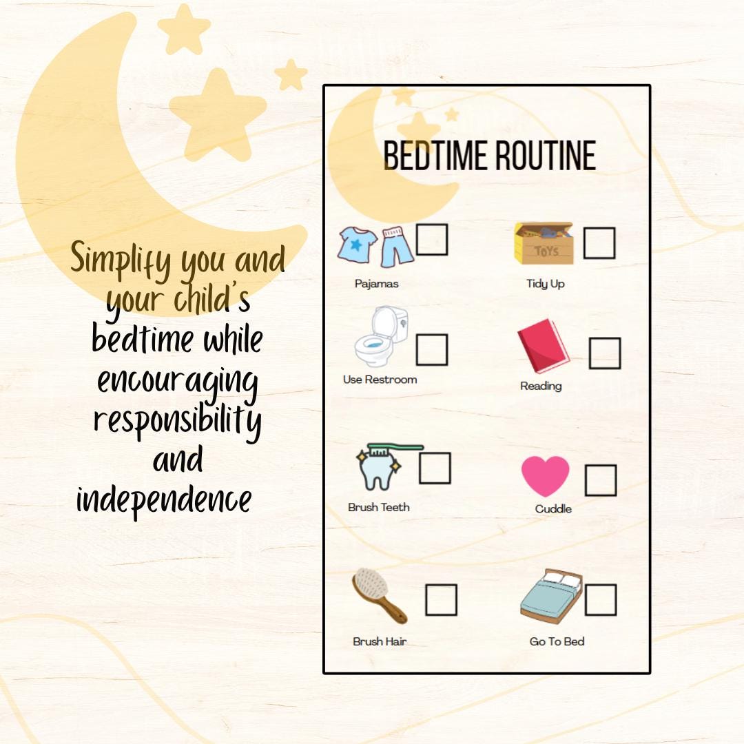 Children's Bedtime Routine Chart, Printable Bedtime Routine, Visual ...
