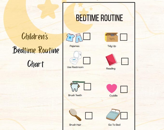 Children's Bedtime Routine Chart, Printable Bedtime Routine, Visual ...