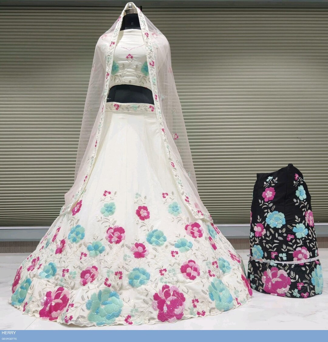 Modern Indian Lehenga With Flower Sequence Designs. - Etsy