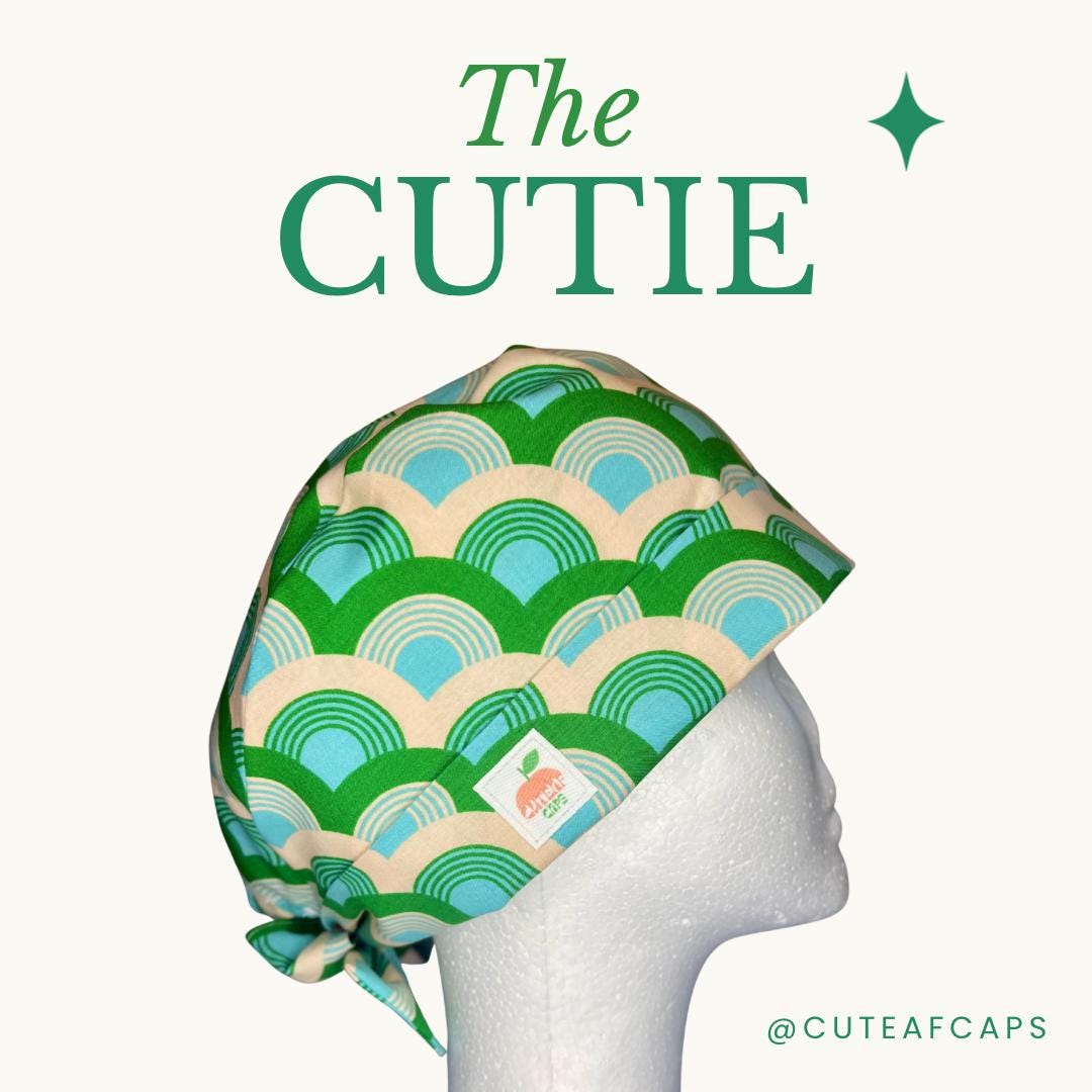 Scrub Cap/surgical Cap Pixie Style Tie Back - Groovy Greenie ...