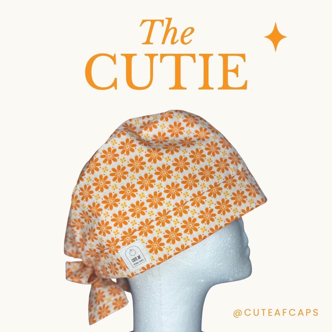 Women’s Scrub Cap/surgical Cap Pixie Style Tie Back - Orange Blossoms ...