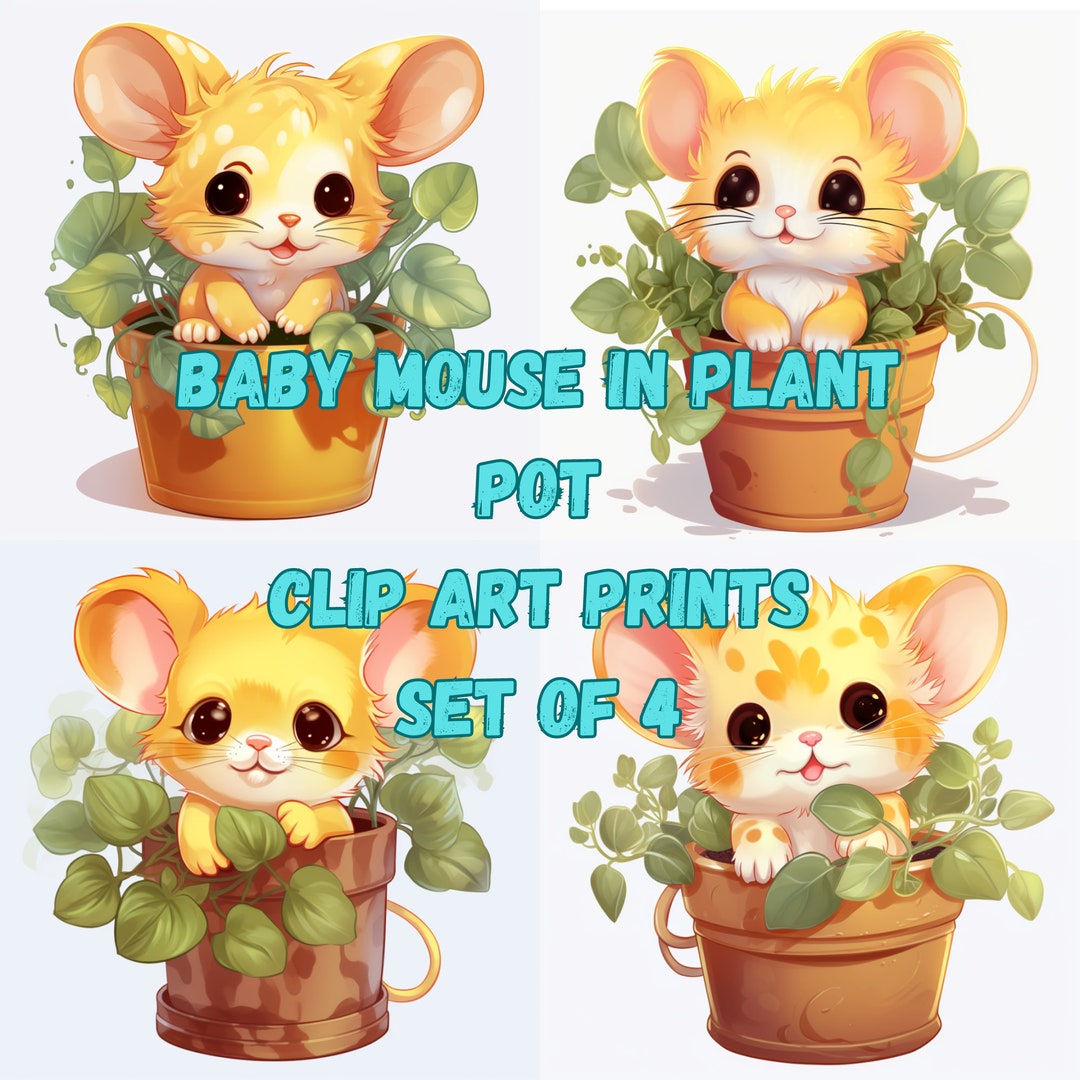Baby Mouse in Plant Pot Clip Art Set of 4 - Etsy
