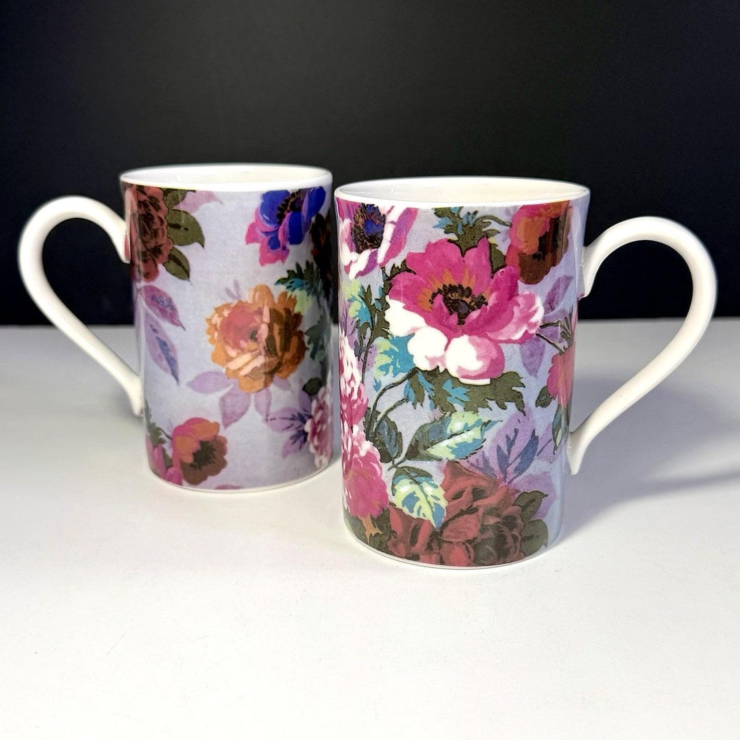 Vintage Dunoon Stoneware Floral Coffee Mugs Tea Kew Pattern 10 Oz. Set ...