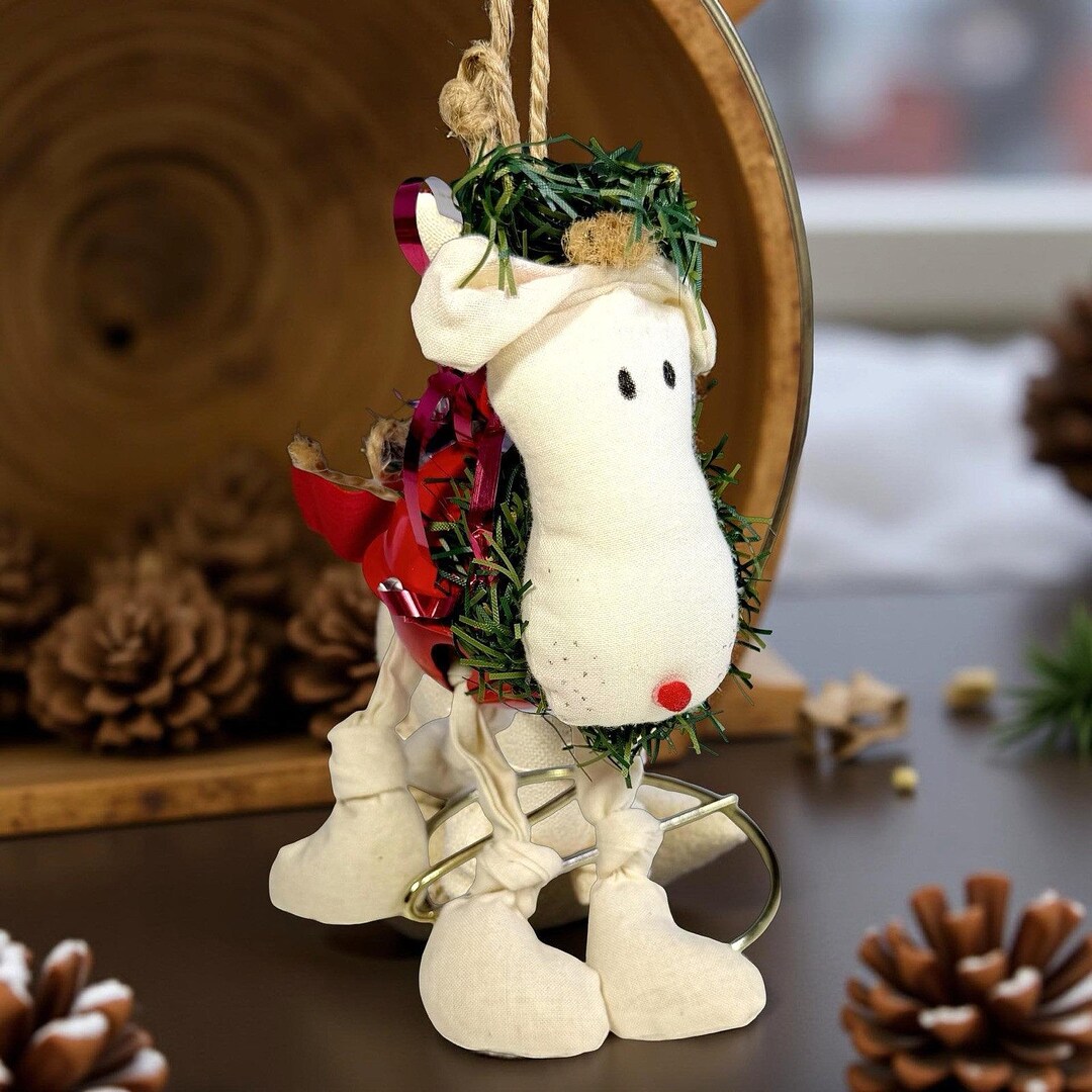 Jingle Bell Belly Reindeer Christmas Ornament Rustic Dangle Legs Folk ...