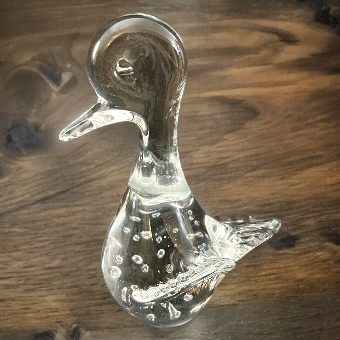 Clear Art Glass Duck 5" Paperweight Large Bullicante Bubbles Vintage - Etsy