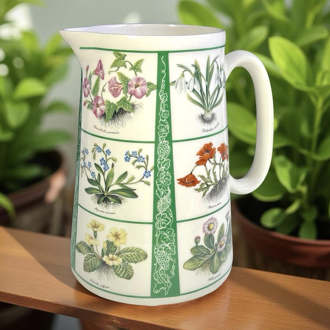 Crown B Burslem England Floral Pitcher 8.5" Botanical Garden Cottage ...
