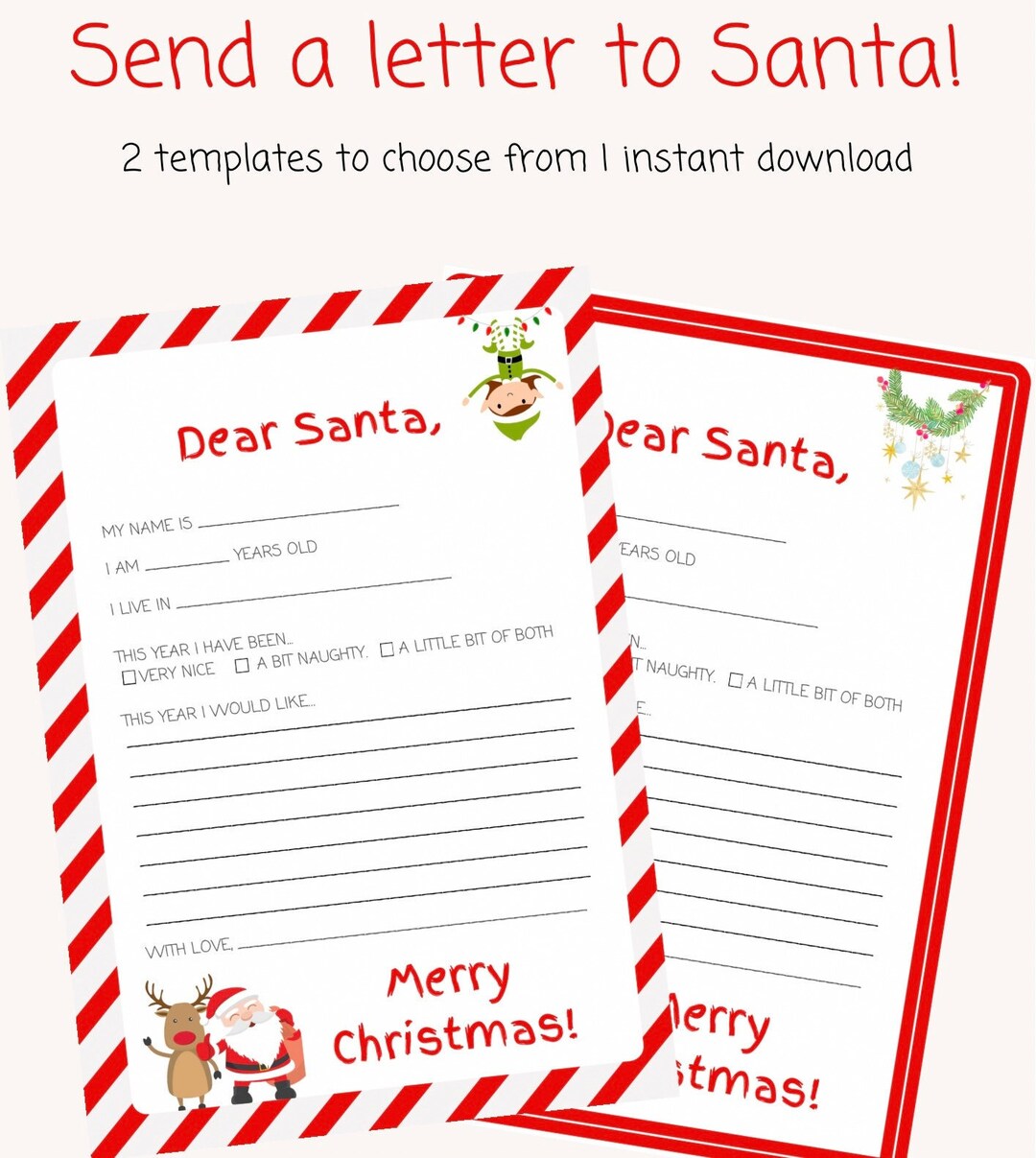 Santa Letter Template - Printable - Etsy