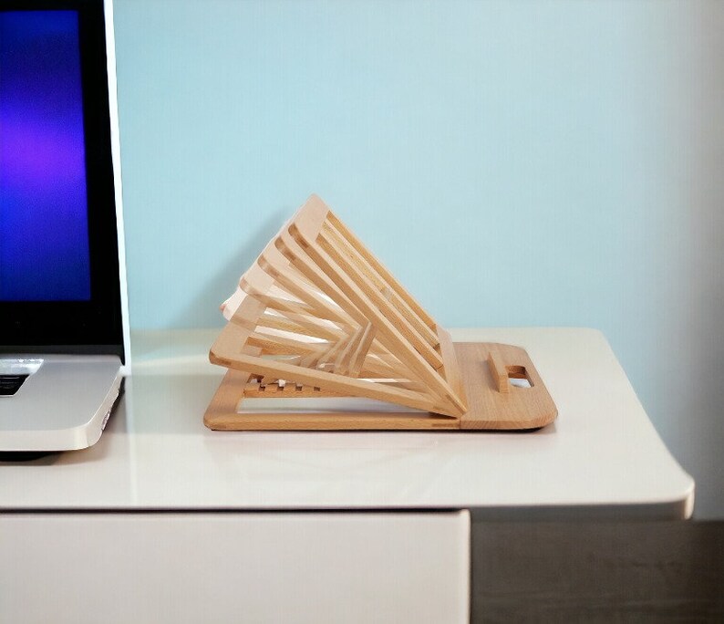 Wooden Laptop Stand, Foldable Ventilated Laptop Riser, Adjustable ...