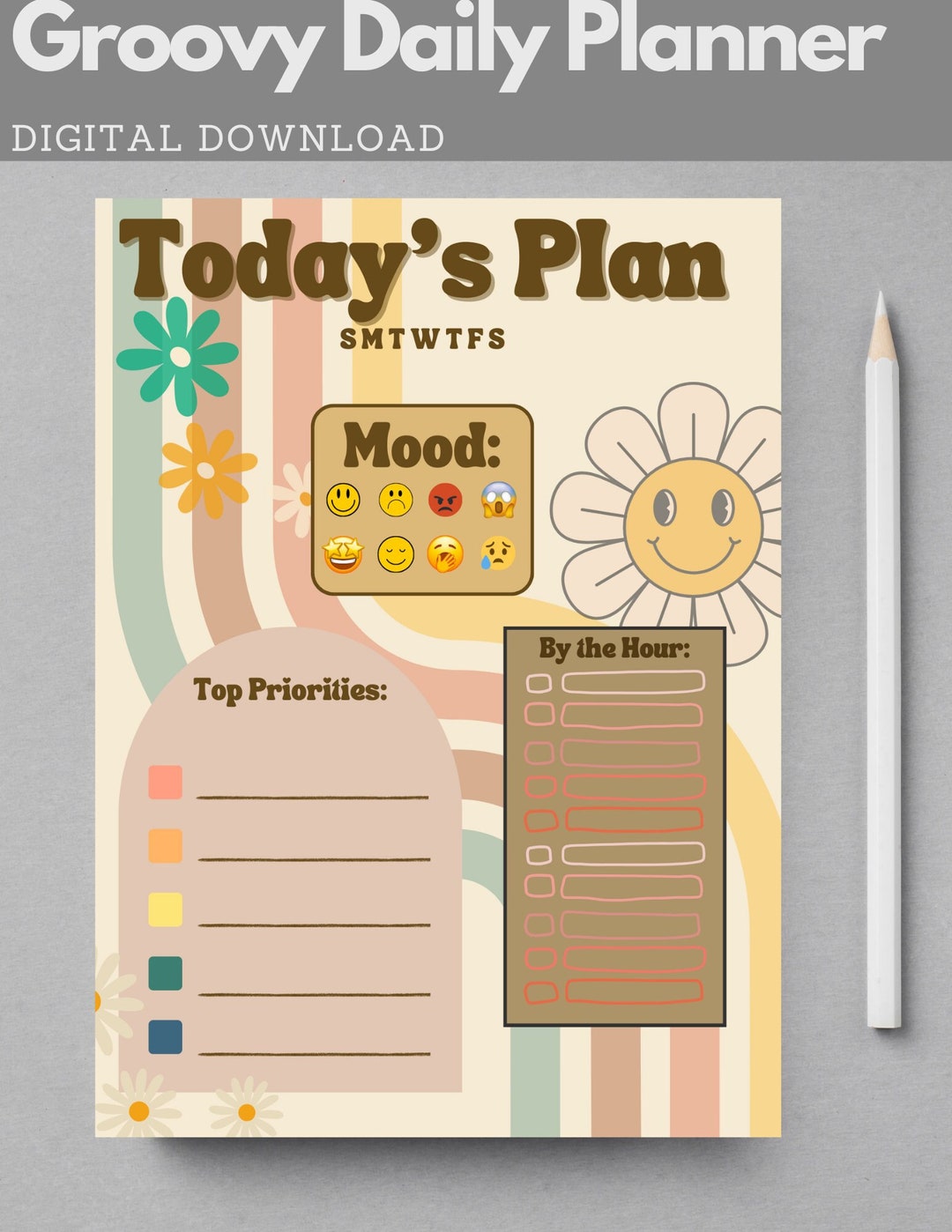 Groovy 70s Theme Daily Planner Page Digital Printout - Etsy