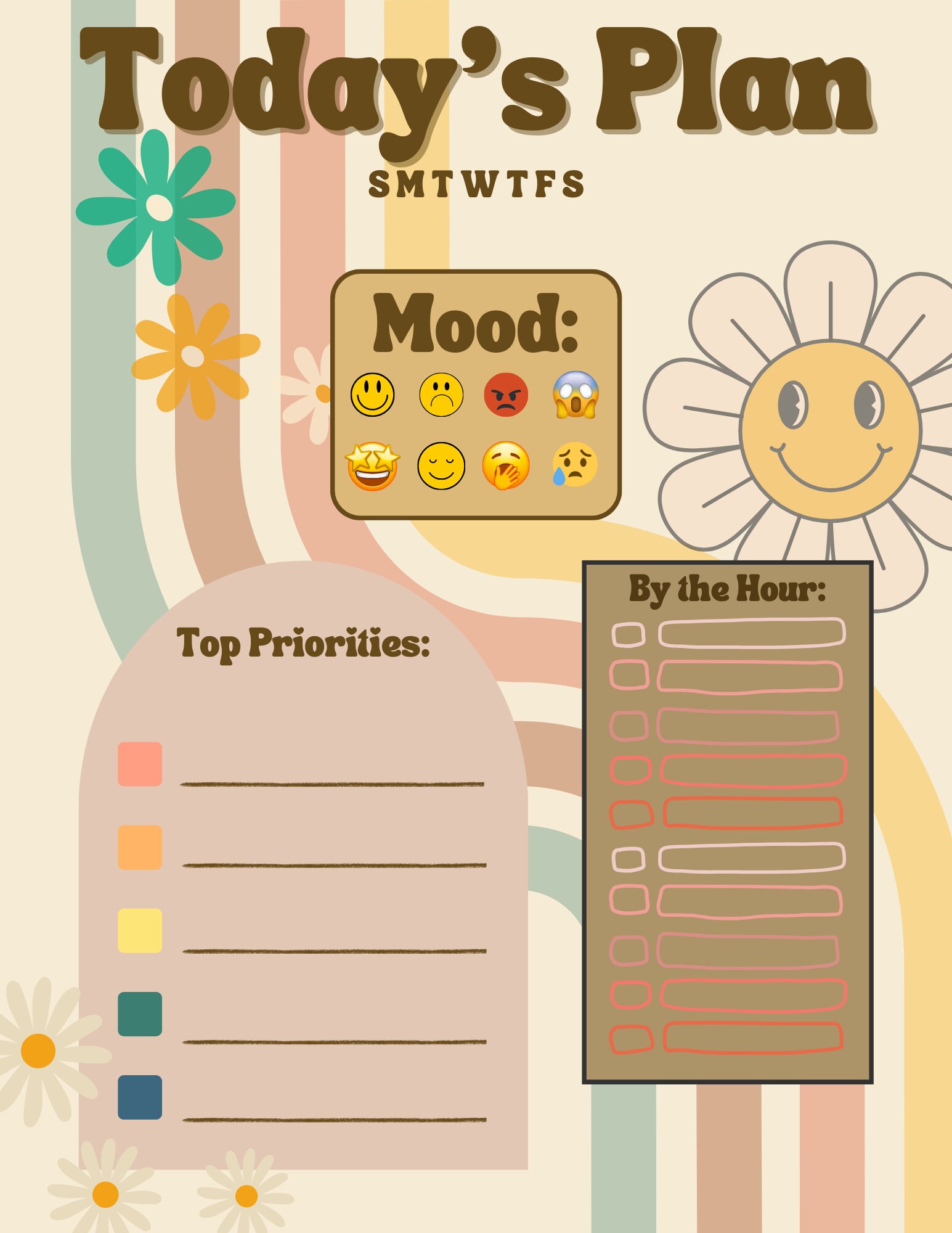 Groovy 70s Theme Daily Planner Page Digital Printout - Etsy