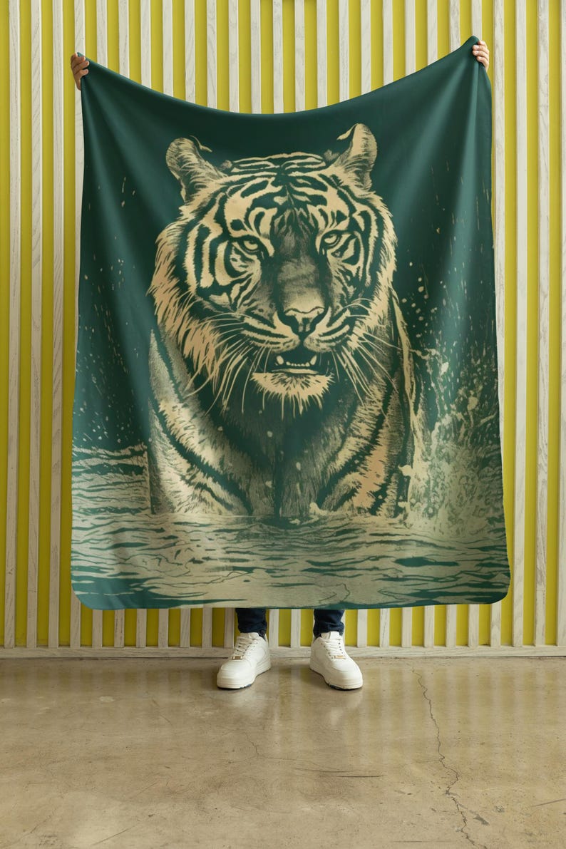 San Marcos Style Mexican Blanket Cobija 60 X 80 Inches Vintage Tiger