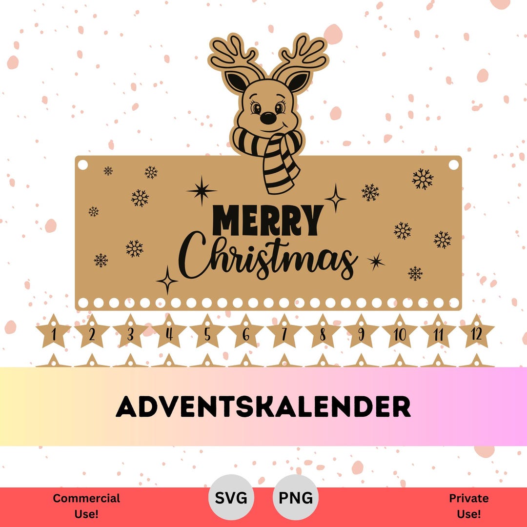 Laser File Advent Calendar Reindeer SVG and PNG Vector // Christmas ...