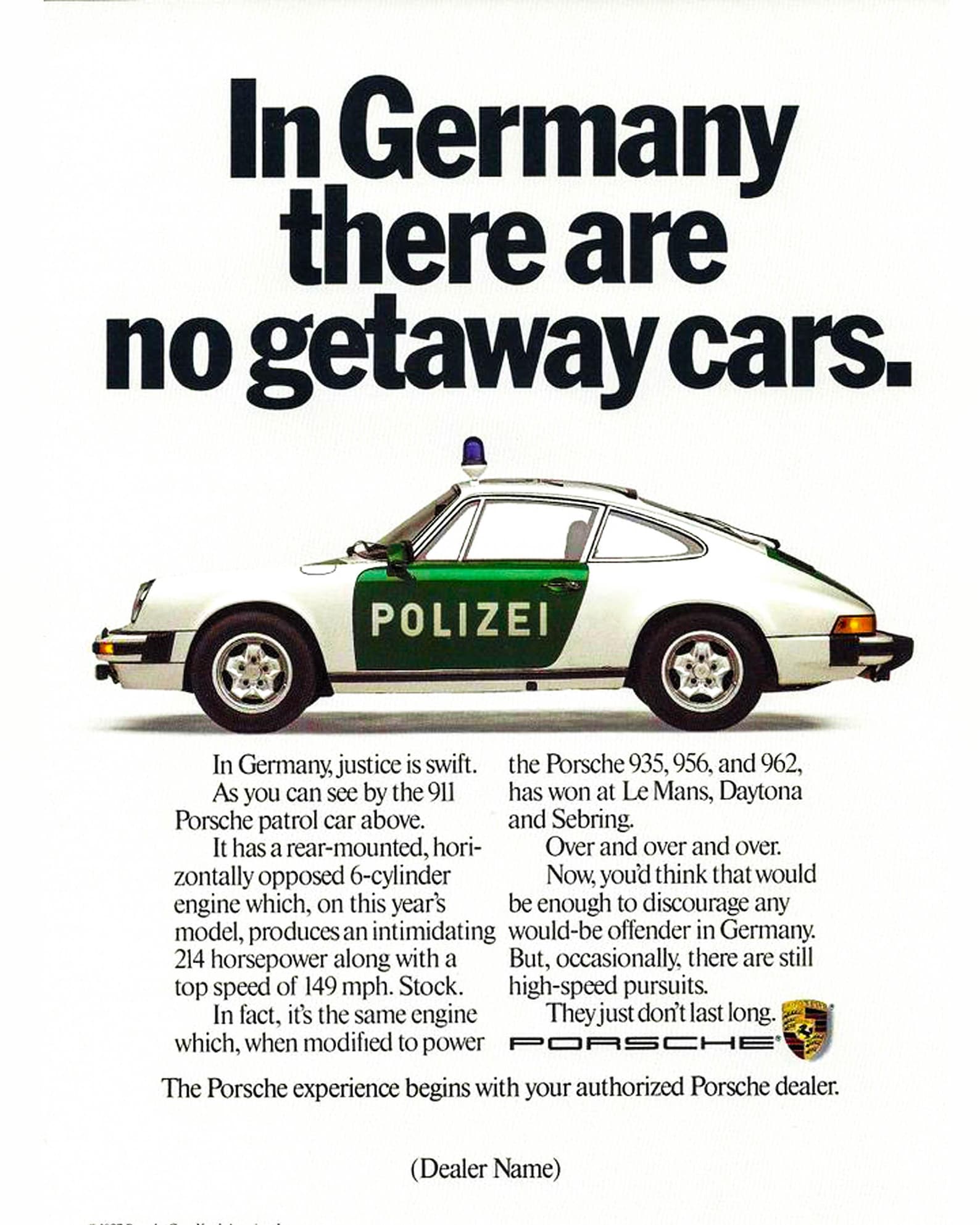 Porsche 911 Police Car "in Germany There Are No Getaway Cars" Poster 8 ...