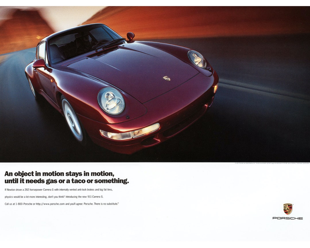 Porsche 911 Carrera Object in Motion Stays in Motion Gas or Taco 8"x10 ...