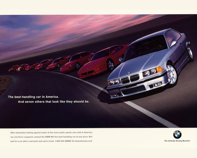 BMW E36 M3 Best Handling Car Ferrari Porsche NSX Corvette Supra 8x10 ...