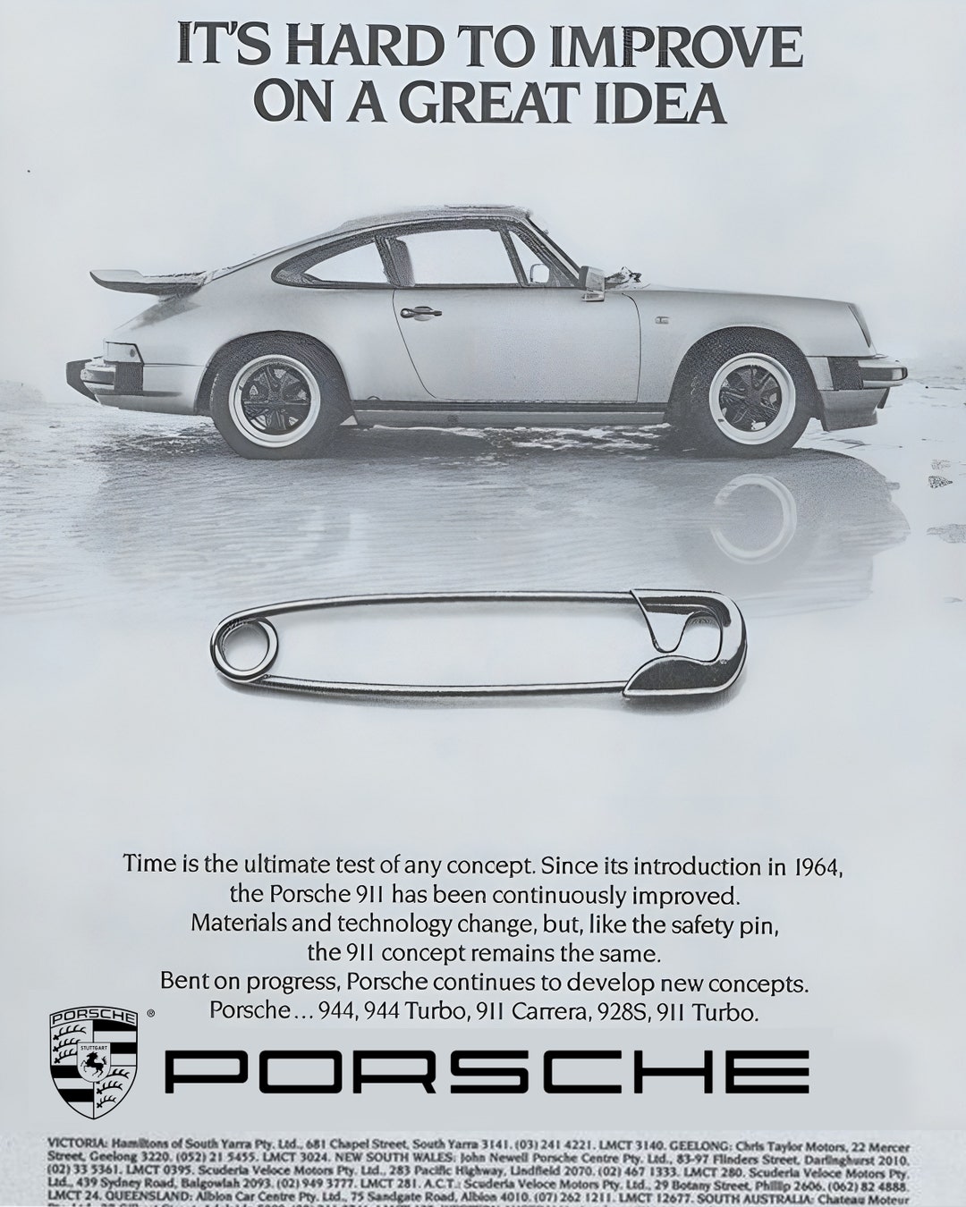 Porsche 911 It's Hard to Improve A Great Idea Safety Pin Poster 8"x10 ...