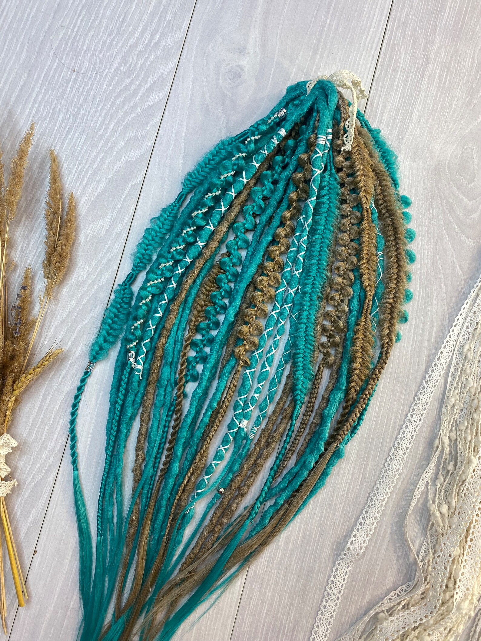 Turquoise & Brown Boho DE Dreads – Textured Synthetic Dread Extensions ...