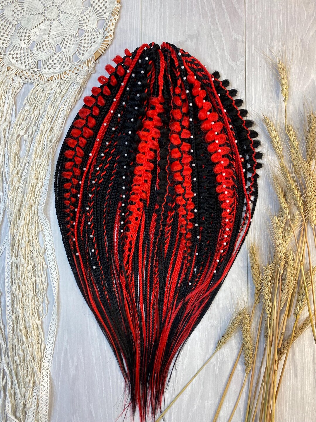 Set of Black and Red Double-sided Dreadlocks, Box Braids, Synthetic ...