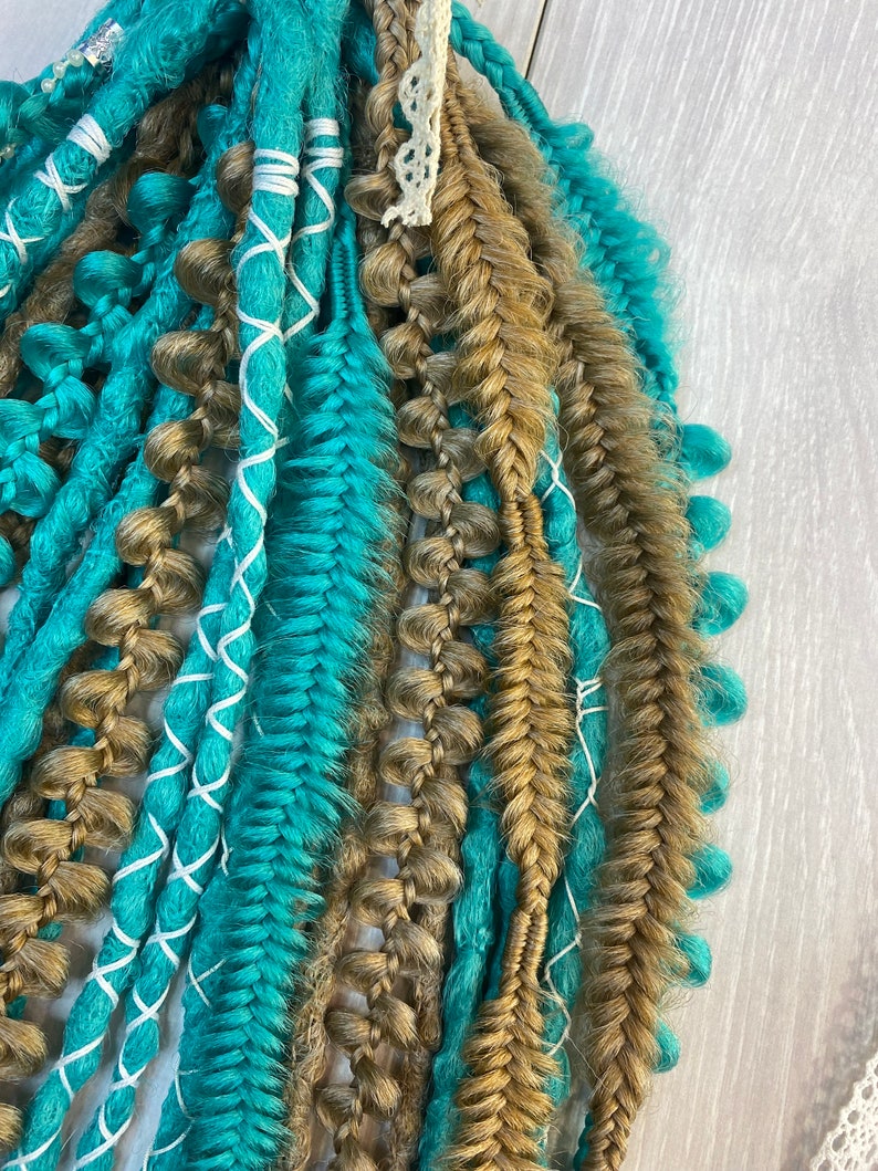 Turquoise & Brown Boho DE Dreads – Textured Synthetic Dread Extensions ...