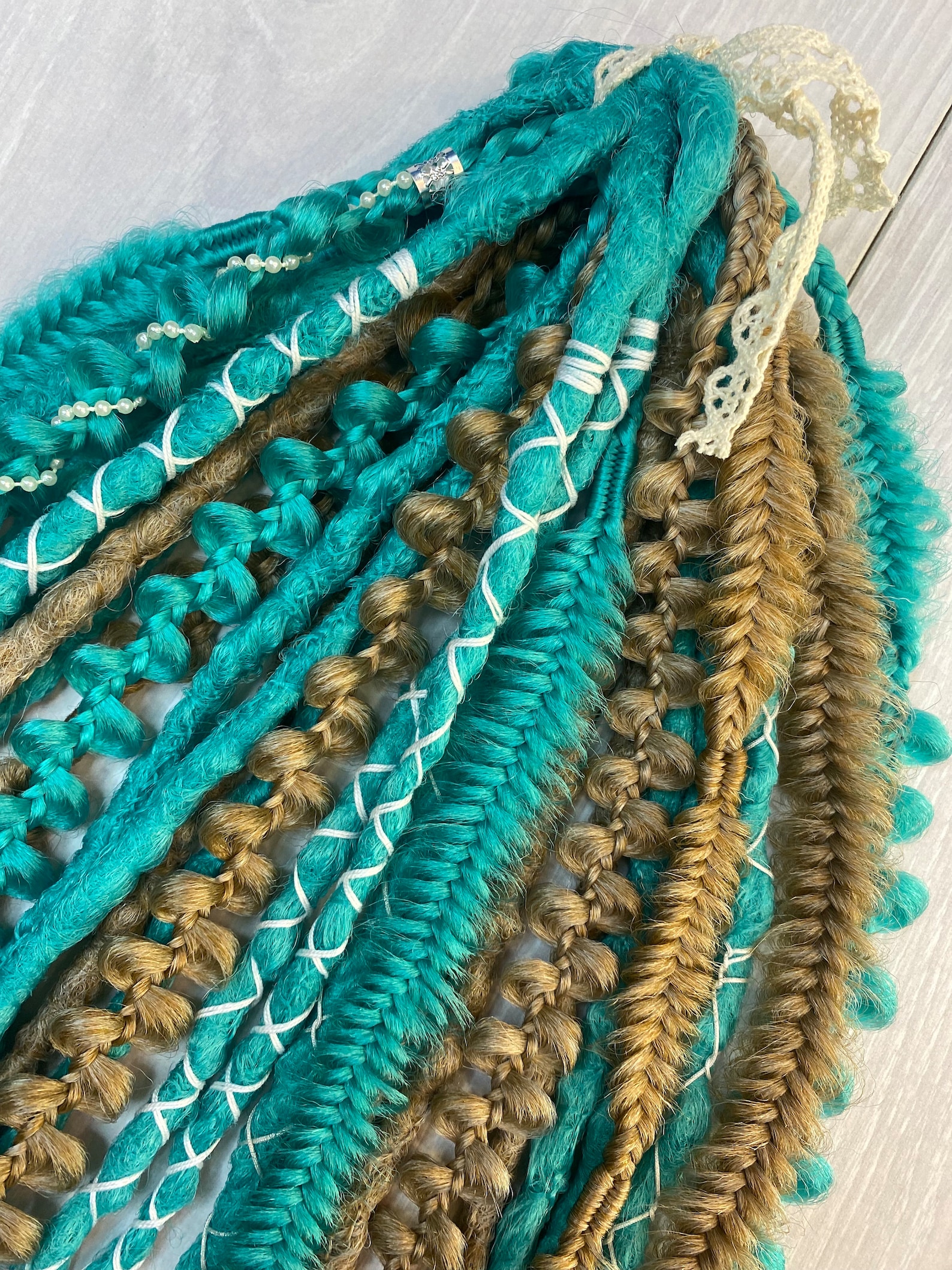 Turquoise & Brown Boho DE Dreads – Textured Synthetic Dread Extensions ...