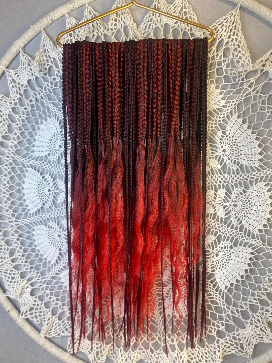 Braids and Curly Dreadlocks. Dark Red, Burgundy, Wine Color. Ombre ...