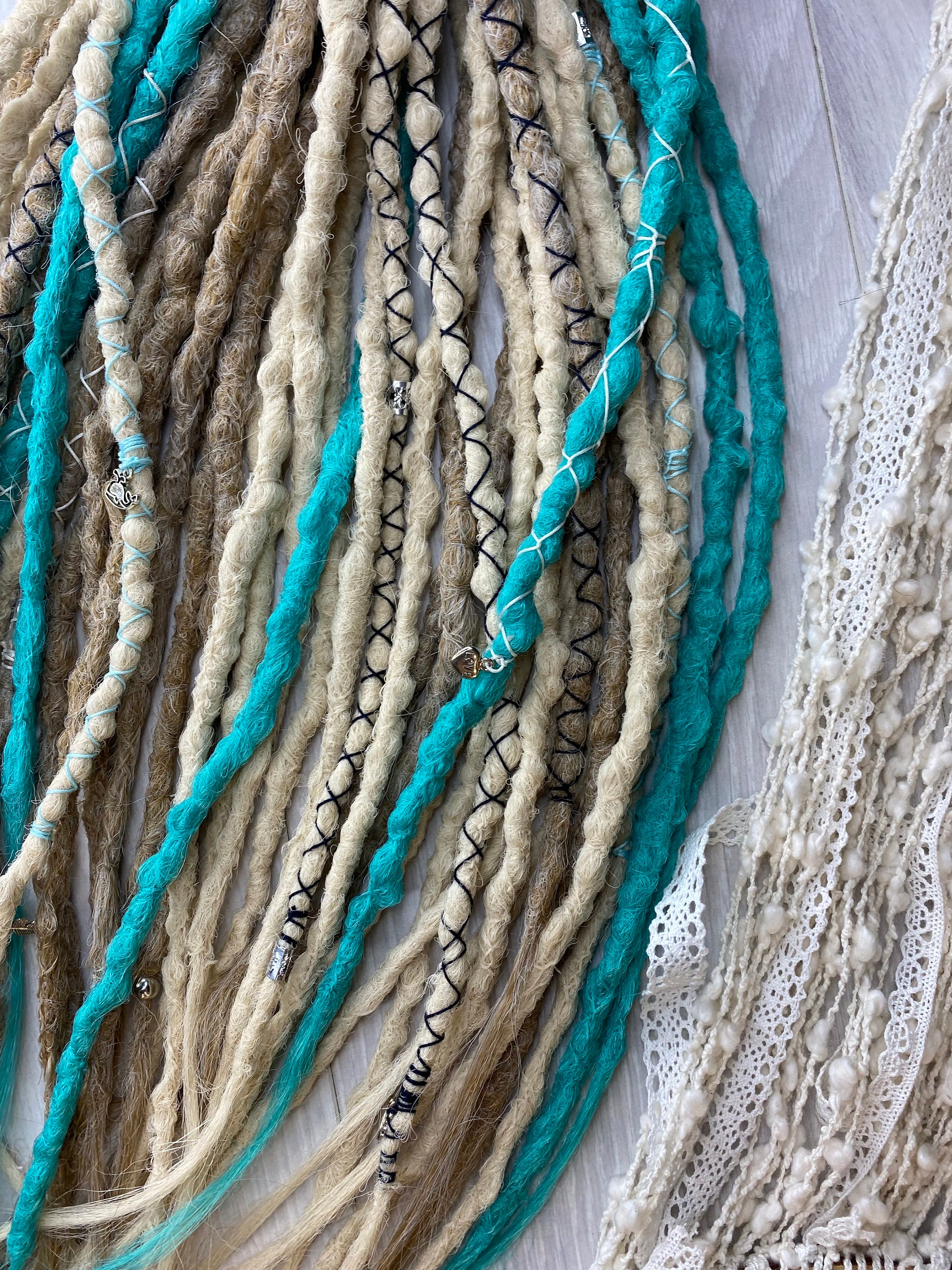 Turquoise Beige Brown DE Dreads – Boho Textured Synthetic Dread ...