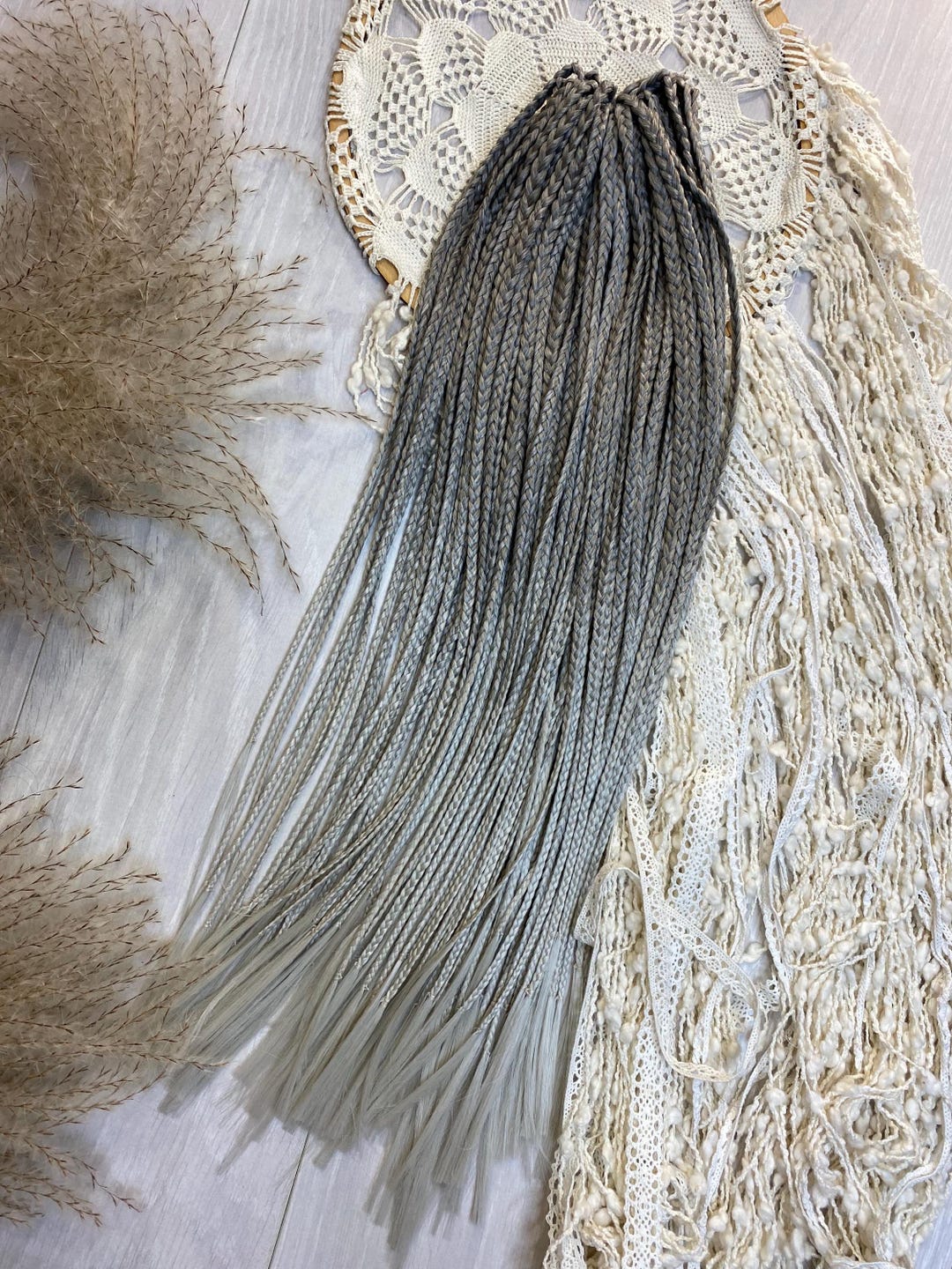 Ash Gray Micro Braids: Boho Silver Synthetic Hair Extensions - Etsy